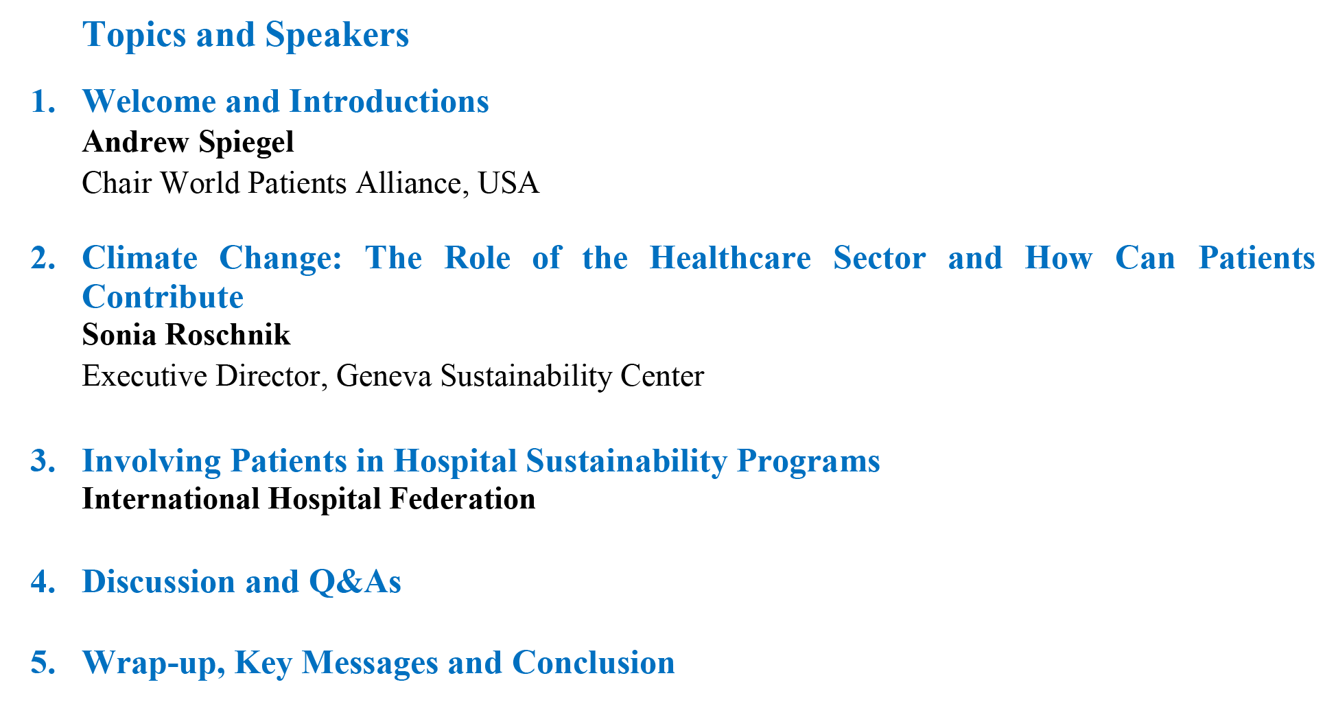 Workshop on Sustainability - World Patients Alliance